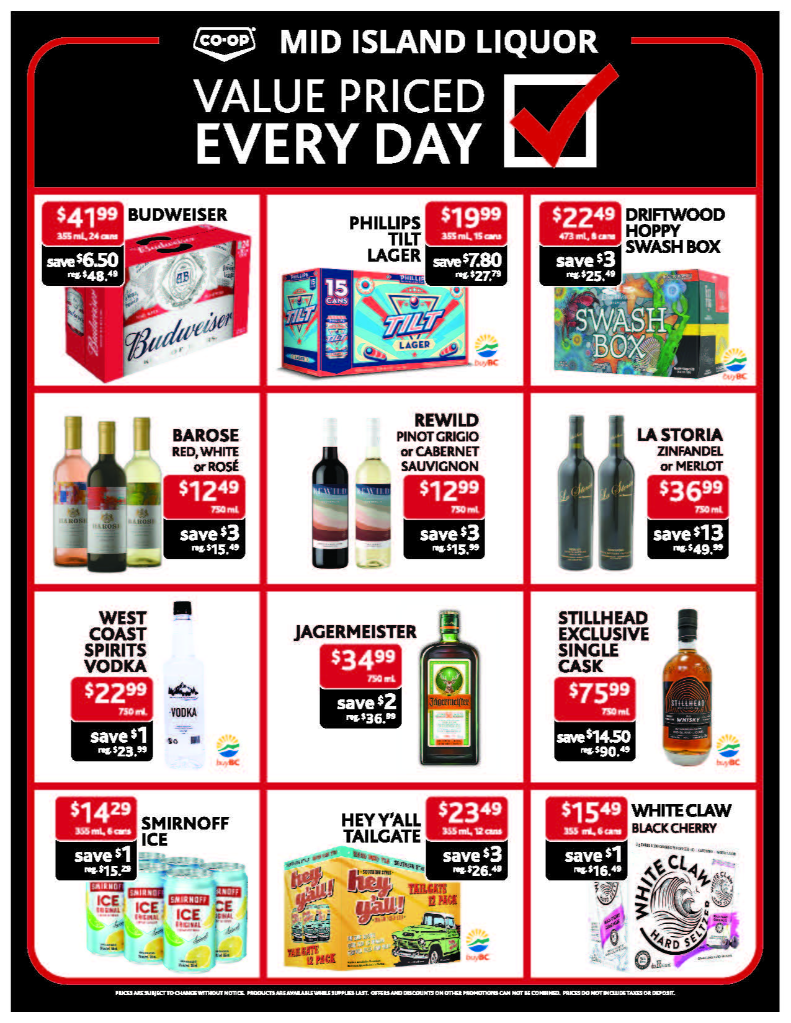 Every Day Low Price Deals | Mid Island Co-op Limited Liquor